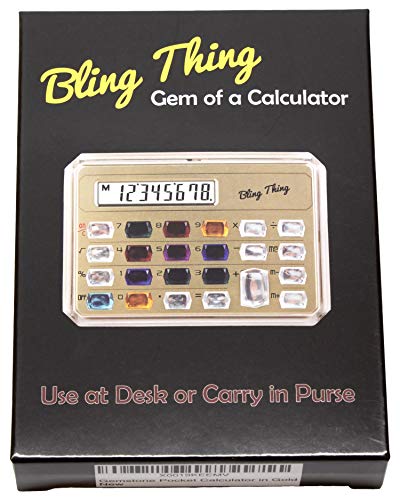 Calabria Gemstone Basic Desktop Calculator Gold Standard Function Large LCD Display Pocket Handheld Crystal Buttons Office