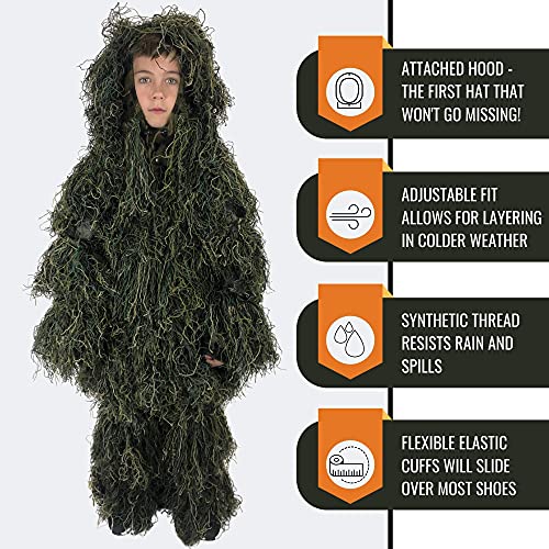 Arcturus Ghost Kids Ghillie Suit - Super-Dense, Double-Stitched Design | Advanced 3D Hunting or Airsoft Gear for Kids