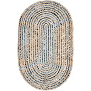 safavieh cape cod collection area rug - 4' x 6' oval, natural & blue, handmade flat weave jute, ideal for high traffic areas in living room, bedroom (cap250a)