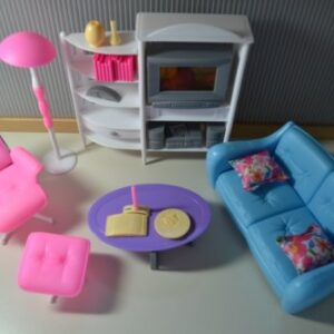 Dollhouse Furniture for Barbie dolls - Entertainment Room Tv Ottoman Cd Shelf