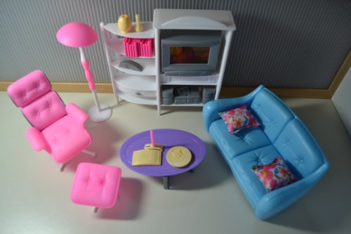 Dollhouse Furniture for Barbie dolls - Entertainment Room Tv Ottoman Cd Shelf