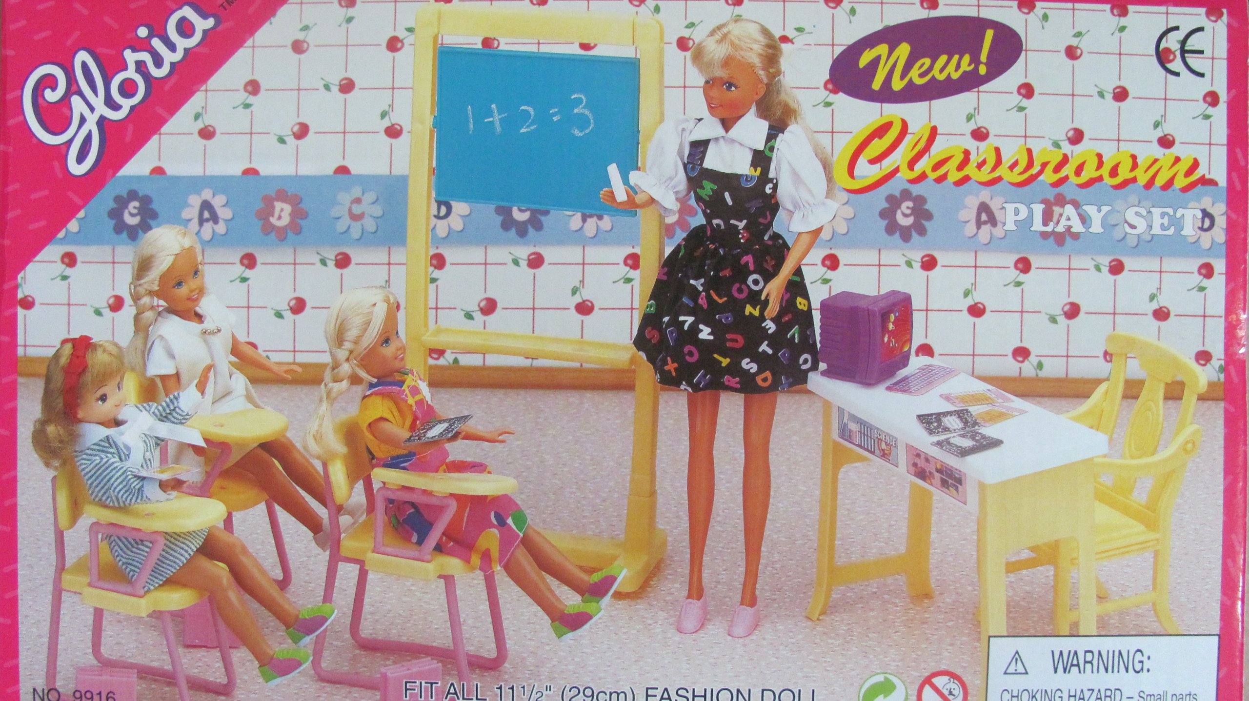 Gloria Dollhouse Furniture for Barbie Dolls - Classroom with Desk, Chairs Chalkboard