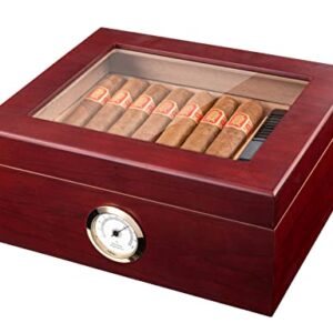 Mantello Cigars Humidor, Glass-Top Cigar Humidors, Humidor Box for 25-50 Cigars, with Hygrometer & Divider, Humidors