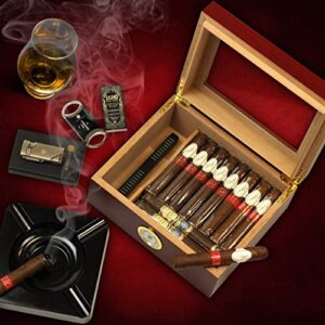 Mantello Cigars Humidor, Glass-Top Cigar Humidors, Humidor Box for 25-50 Cigars, with Hygrometer & Divider, Humidors