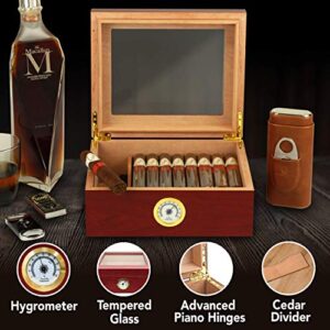 Mantello Cigars Humidor, Glass-Top Cigar Humidors, Humidor Box for 25-50 Cigars, with Hygrometer & Divider, Humidors