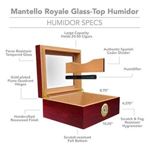 Mantello Cigars Humidor, Glass-Top Cigar Humidors, Humidor Box for 25-50 Cigars, with Hygrometer & Divider, Humidors