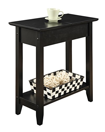 Convenience Concepts American Heritage Flip Top End Table with Shelf, Black