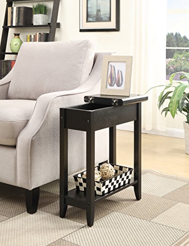 Convenience Concepts American Heritage Flip Top End Table with Shelf, Black