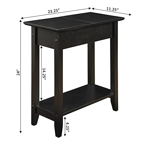 Convenience Concepts American Heritage Flip Top End Table with Shelf, Black