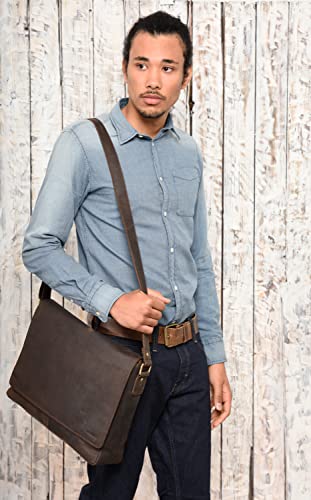 LEABAGS Leather Messenger Bag for Men Women - Briefcase genuine buffalo leather Oxford - Laptop Bag Crossbody Work College Muscat