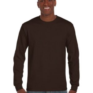 Gildan Mens Plain Crew Neck Ultra Cotton Long Sleeve T-Shirt (L) (Dark Chocolate)