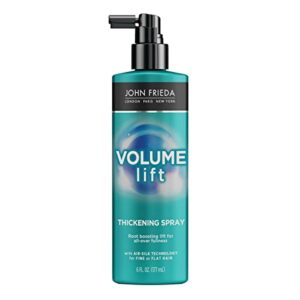 john frieda volume lift thickening spray for natural fullness, 6 ounces, fine or flat hair root booster spray with air-silk technology