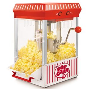 nostalgia vintage table-top popcorn maker, 10 cups, hot air popcorn machine with measuring cap, oil free, white and red