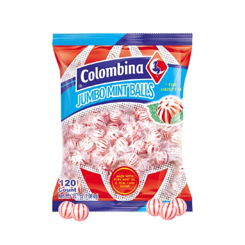 Colombina Jumbo Mint Balls, Red & White Peppermint Hard Candy Balls, Individually Wrapped, Bulk bag with 120 pieces. Bag of 2.4 Lbs. (Pack of 1)