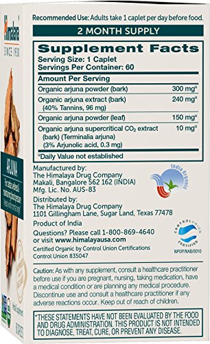 Himalaya Organic Arjuna, Blood Pressure Supplement for Cardiovascular Wellness and Heart Health, 700mg, 60 Caplets, 2 Month Supply