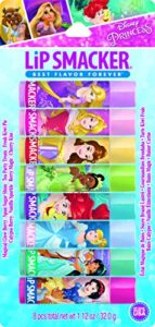 lip smacker disney princess flavored lip balm party pack 8 count, clear, for kids