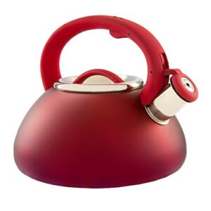 primula fast to boil, cool touch handle food grade stainless steel hot water kettle, 2.5-quart, matte red