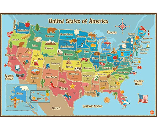 Wall Pops WPE0623 Kids USA Dry Erase Map Decal, Multicolor