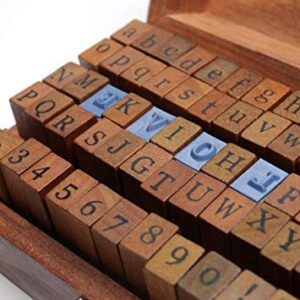 YPSelected Set of 70pcs Vintage Style Wooden Rubber Alphabet Letters Number Symbol Stamps (Regular Script)