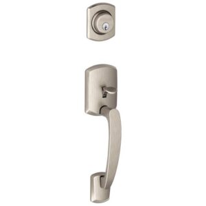 schlage f92 grw 619 greenwich exterior half of dummy handleset lever, satin nickel