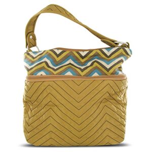 travelon quilted nylon zip-top train case tan/zig zag pattern