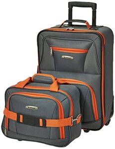 rockland fashion expandable softside upright luggage set, charcoal, 2-piece (14/19)