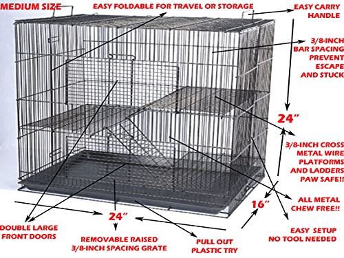 3-Tiers Small Animal Habitate Critter Cage Mouse Hamster Rat Gerbil Guinea Pig Home Sugar Glider Chinchilla Ferret (24" Length x 16" Depth x 24" Height, White)