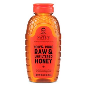 nature nate's 100% pure, raw & unfiltered honey, 16 oz. squeeze bottle; all-natural sweetener, no additives