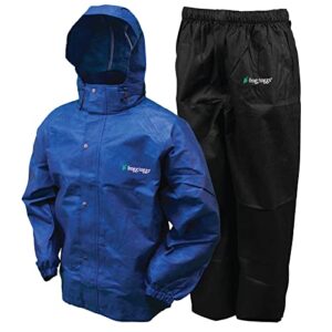 frogg toggs men's standard classic all-sport waterproof breathable rain suit, royal blue jacket/black pants, large