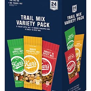 Kar’s Nuts Trail Mix Variety Pack, Pack of 24 – Yogurt Apple Nut, Mango Pineapple Mix, Sweet ‘N Spicy – Individually Wrapped, Gluten-Free Snack Mix