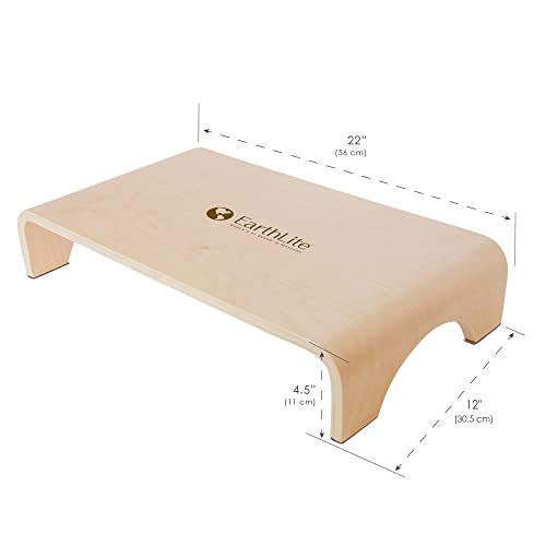 EARTHLITE Wooden Step Stool - 4'' High, Large Surface, Strong & Stable Bed Step, Foot Stool, Massage Step-Up