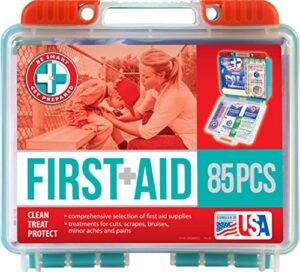 be smart get prepared 85 piece first aid kit: clean, treat, protect minor cuts, scrapes. home, office, car, school, business, travel, emergency, survival, hunting, outdoor, camping & sports, fsa hsa