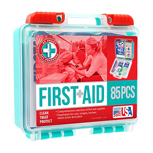 Be Smart Get Prepared 85 Piece First Aid Kit: Clean, Treat, Protect Minor Cuts, Scrapes. Home, Office, Car, School, Business, Travel, Emergency, Survival, Hunting, Outdoor, Camping & Sports, FSA HSA