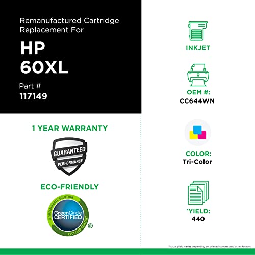 Clover Remanufactured Cartridge Replacement for HP CC644WN (HP 60XL) | Tri-Color | High Yield