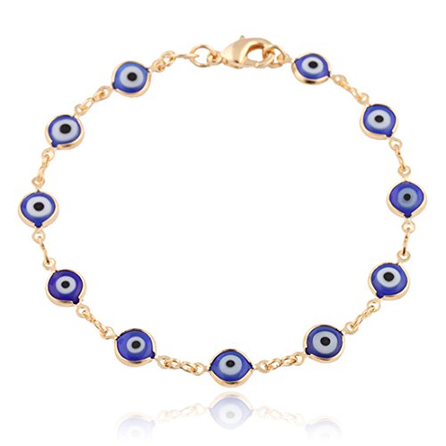 JOTW Gold Overlay with Navy Blue Mini Evil Eye Style 7.5 Inch Clasp Bracelet (T-326)