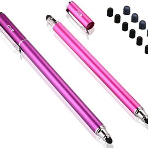 Bargains Depot (2 Pcs) [New Upgraded][0.18-inch Small Tip Series] 2-in-1 Stylus/Styli 5.5-inch L with 10 Replacement Rubber Tips -Purple/Pink