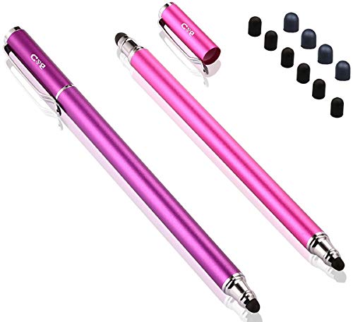 Bargains Depot (2 Pcs) [New Upgraded][0.18-inch Small Tip Series] 2-in-1 Stylus/Styli 5.5-inch L with 10 Replacement Rubber Tips -Purple/Pink