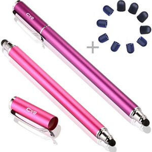 Bargains Depot (2 Pcs) [New Upgraded][0.18-inch Small Tip Series] 2-in-1 Stylus/Styli 5.5-inch L with 10 Replacement Rubber Tips -Purple/Pink