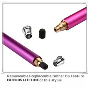 Bargains Depot (2 Pcs) [New Upgraded][0.18-inch Small Tip Series] 2-in-1 Stylus/Styli 5.5-inch L with 10 Replacement Rubber Tips -Purple/Pink