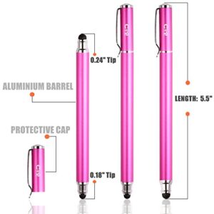 Bargains Depot (2 Pcs) [New Upgraded][0.18-inch Small Tip Series] 2-in-1 Stylus/Styli 5.5-inch L with 10 Replacement Rubber Tips -Purple/Pink