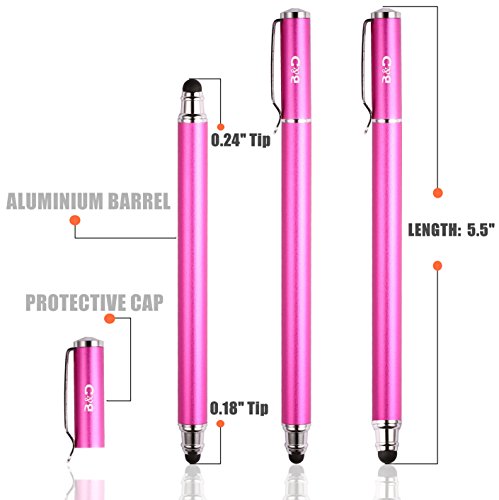 Bargains Depot (2 Pcs) [New Upgraded][0.18-inch Small Tip Series] 2-in-1 Stylus/Styli 5.5-inch L with 10 Replacement Rubber Tips -Purple/Pink