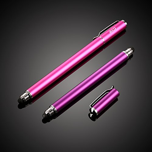 Bargains Depot (2 Pcs) [New Upgraded][0.18-inch Small Tip Series] 2-in-1 Stylus/Styli 5.5-inch L with 10 Replacement Rubber Tips -Purple/Pink