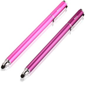 Bargains Depot (2 Pcs) [New Upgraded][0.18-inch Small Tip Series] 2-in-1 Stylus/Styli 5.5-inch L with 10 Replacement Rubber Tips -Purple/Pink