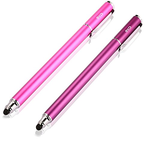 Bargains Depot (2 Pcs) [New Upgraded][0.18-inch Small Tip Series] 2-in-1 Stylus/Styli 5.5-inch L with 10 Replacement Rubber Tips -Purple/Pink