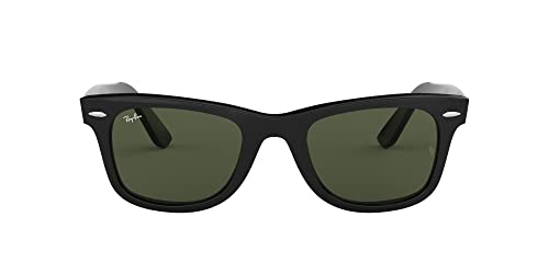 Ray-Ban RB2140F Original Wayfarer Low Bridge Fit Square Sunglasses, Black/G-15 Green, 52 mm