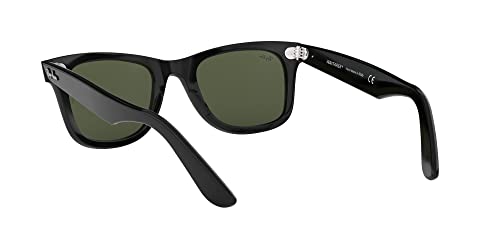 Ray-Ban RB2140F Original Wayfarer Low Bridge Fit Square Sunglasses, Black/G-15 Green, 52 mm