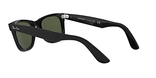 Ray-Ban RB2140F Original Wayfarer Low Bridge Fit Square Sunglasses, Black/G-15 Green, 52 mm