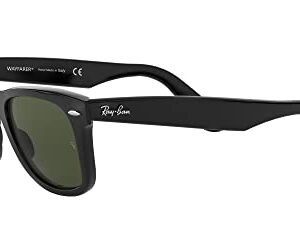 Ray-Ban RB2140F Original Wayfarer Low Bridge Fit Square Sunglasses, Black/G-15 Green, 52 mm