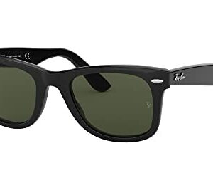 Ray-Ban RB2140F Original Wayfarer Low Bridge Fit Square Sunglasses, Black/G-15 Green, 52 mm