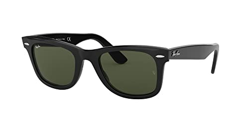 Ray-Ban RB2140F Original Wayfarer Low Bridge Fit Square Sunglasses, Black/G-15 Green, 52 mm